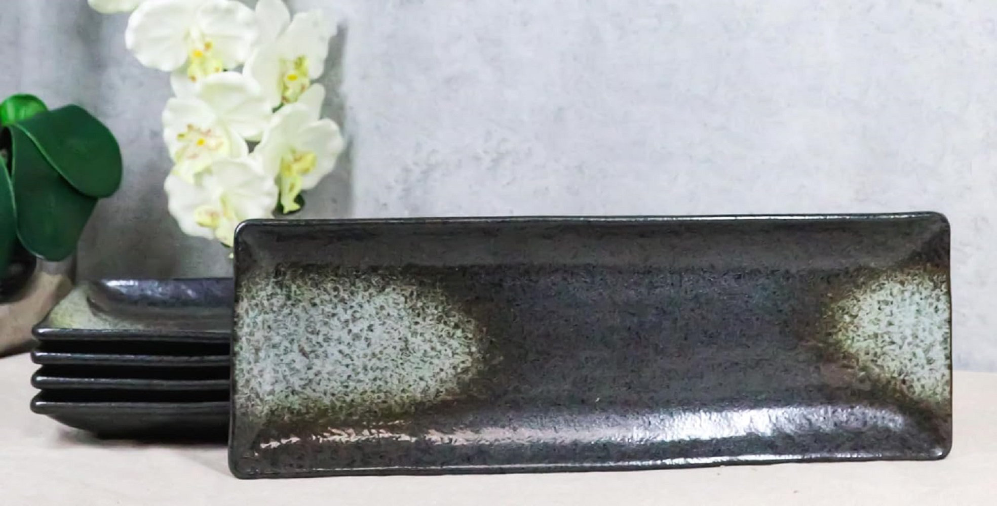 Ebern Designs Pack Of 5 Charcoal Grey Tone Hakumu Collection Rectangular Serving Platters 14"L ...